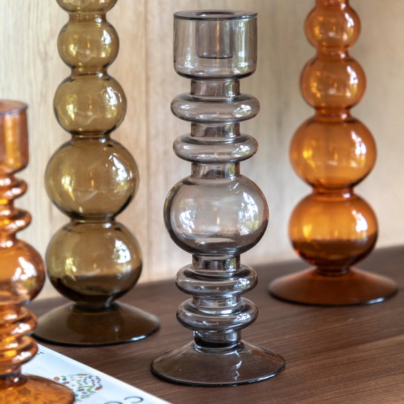 Amber Movera Glass Taper Candlestick Holder by Dunelm | ufurnish.com