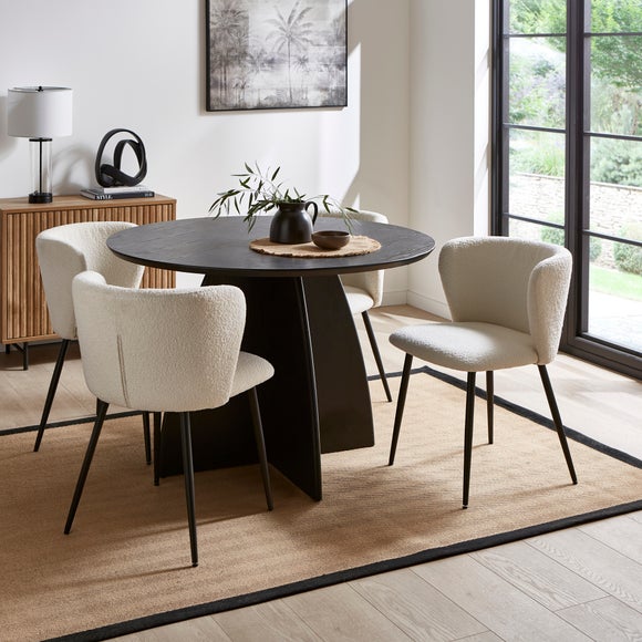 Effy 4 Seater Round Dining Table with 4 Mandy Ivory Boucle Dining ...