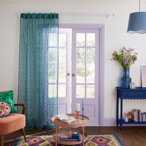 Sophie Robinson Petal Meadow Hidden Tab Top Voile Panel by Dunelm ...