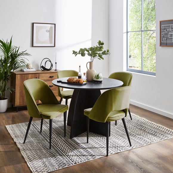 Effy 4 Seater Round Dining Table with 4 Lillia Olive Velvet Dining ...