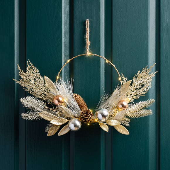 Artificial Light Up Metallic Ring Wreath by Dunelm | ufurnish.com