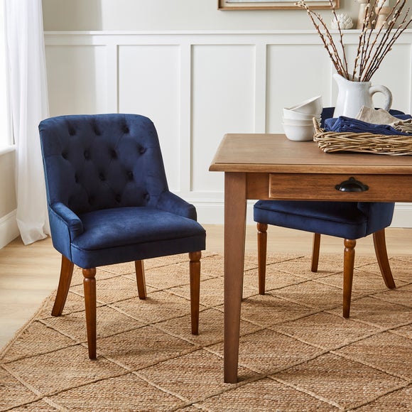 Beatrice Button Back Dining Chair, Luxe Navy Velvet by Dunelm ...