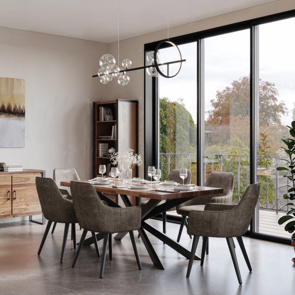 Indus Valley Logan 6 Seater Dining Table With 6 Faux Leather Chairs by ...