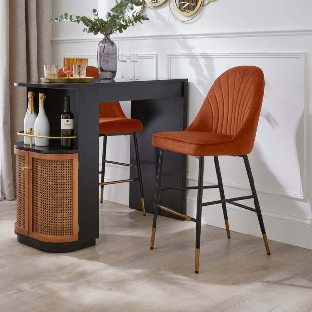 Sylvia Counter Height Bar Stool, Velvet Velvet Burnt Orange by Dunelm ...