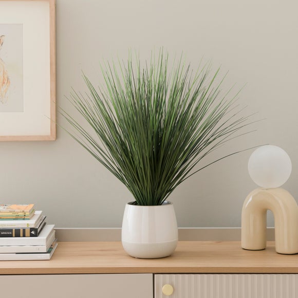 Artificial Grass in Textured White Ceramic Plant Pot by Dunelm ...