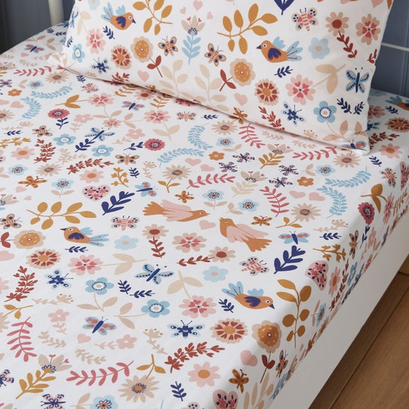 Pack of 2 Folk Floral 100% Cotton Fitted Sheets by Dunelm | ufurnish.com