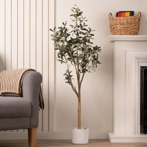 Artificial Olive Tree in White Plant Pot by Dunelm | ufurnish.com