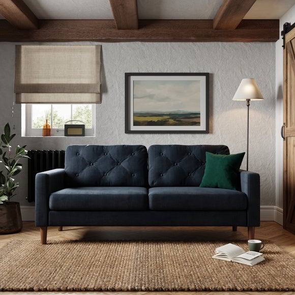 Jacob Velvet Buttoned Compact 3 Seater Sofa by Dunelm | ufurnish.com
