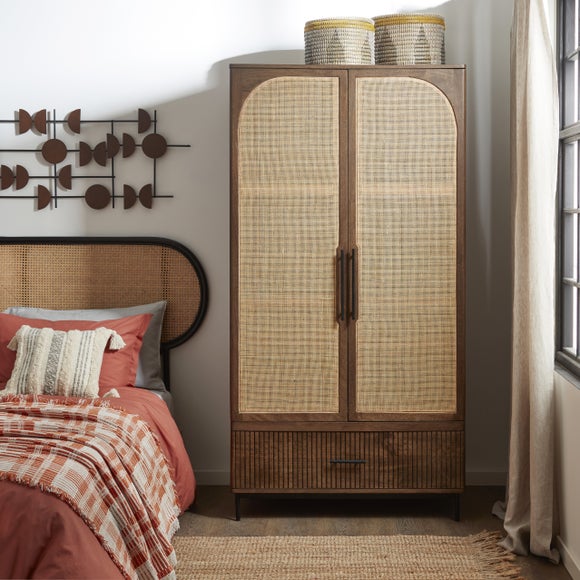 Mila Rattan Double Wardrobe, Dark Mango Wood by Dunelm | ufurnish.com