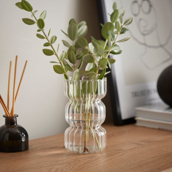 Double Waisted Ribbed Glass Vase by Dunelm | ufurnish.com