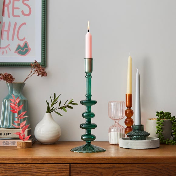 Fluted Glass Candlestick Holder by Dunelm | ufurnish.com