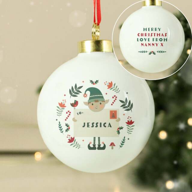 Personalised Elf Christmas Bauble White by Dunelm | ufurnish.com