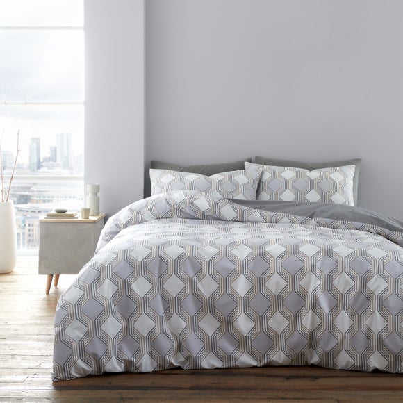 Bianca Atticus Geometric 200 Thread Count Cotton Grey Duvet Cover and Pillowcase Set by Dunelm ...