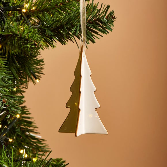 Porcelain 3D Tree with Gold Trim Hanging Decoration by Dunelm ...