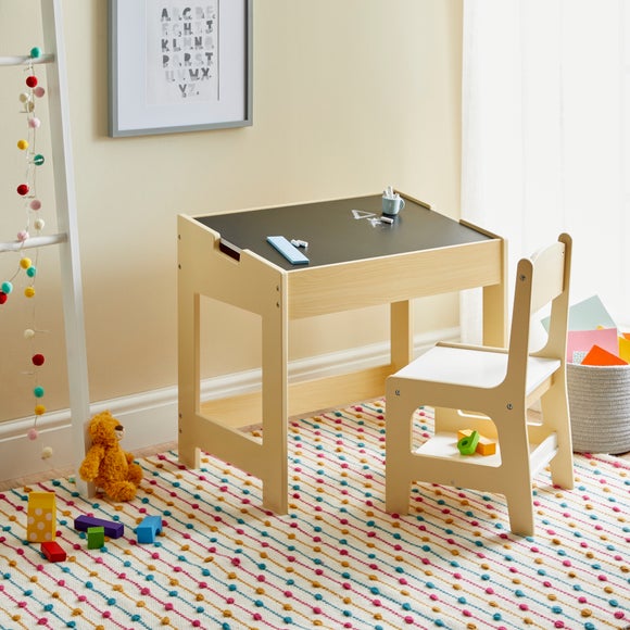 Kids Nico Flip Desk With Chair, Natural by Dunelm | ufurnish.com