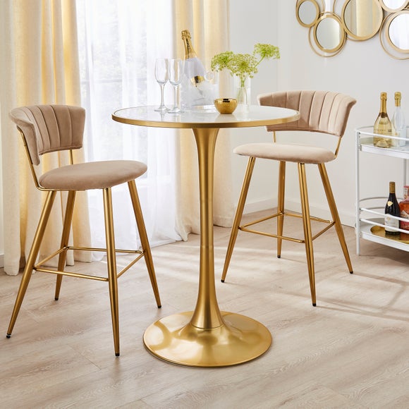 Silas 2 Seater Round Bar Table, Faux Marble by Dunelm | ufurnish.com
