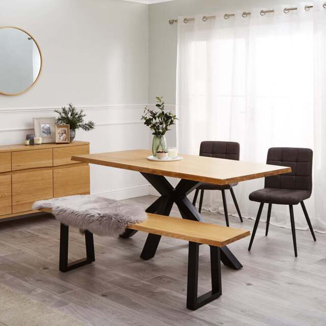 Kelso 8 Seater Live Edge Rectangular Dining Table, Oak Light Oak by Dunelm | ufurnish.com