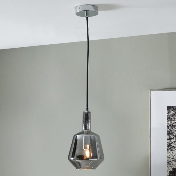 Jake Shiny Smoked Glass Pendant Light by Dunelm | ufurnish.com