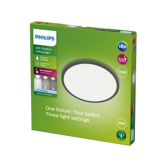 Philips Cool White Superslim Integrated LED Outdoor Flush Ceiling Light ...