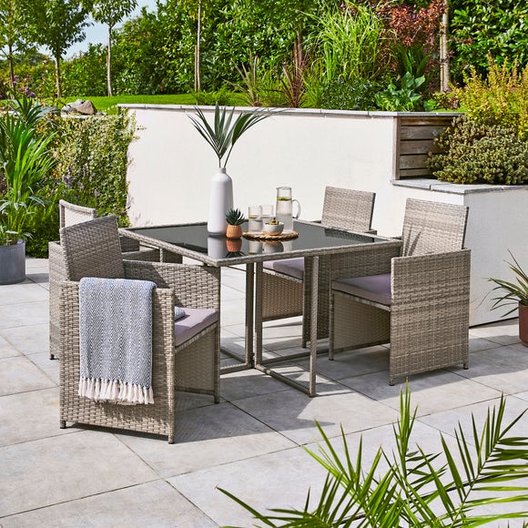 Grey Rattan 4 Seater Dining Cube Set by Dunelm | ufurnish.com