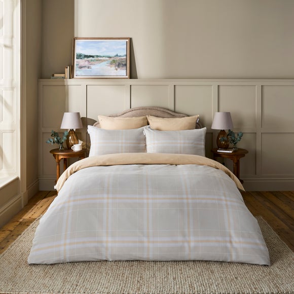 Dorma Braemar Check Camel Brushed Cotton Duvet Cover and Pillowcase Set ...