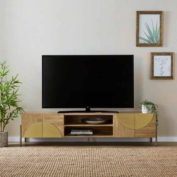 "Zaneta Extra Wide TV Unit for TVs up to 80"", Mango Wood and Brass" by ...