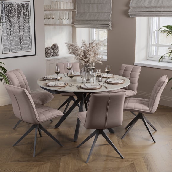 Indus Valley Camden 4-6 Seater Round Extendable Dining Table With 6 ...
