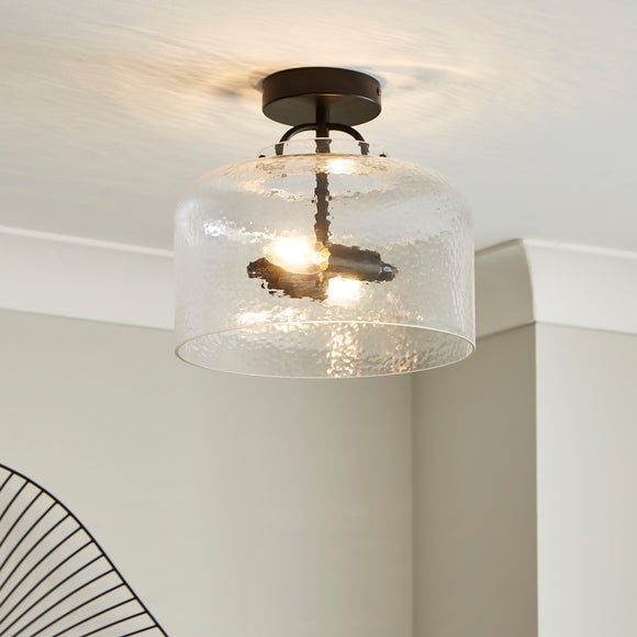 Henri Industrial 2 Light Mottled Glass Semi Flush Ceiling Light by ...