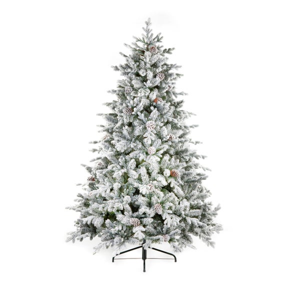 6.5ft Dorchester Flocked Snowy Christmas Tree with Pine Cones by Dunelm ...