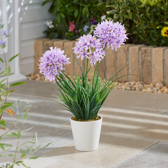 Artificial Purple Allium in White Plant Pot by Dunelm | ufurnish.com
