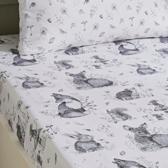 Pack of 2 Sketched Woodland 100% Cotton Fitted Sheets by Dunelm ...