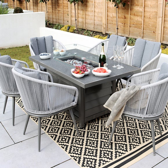 Aspen 6 Seater Fire Pit Dining Set by Dunelm | ufurnish.com