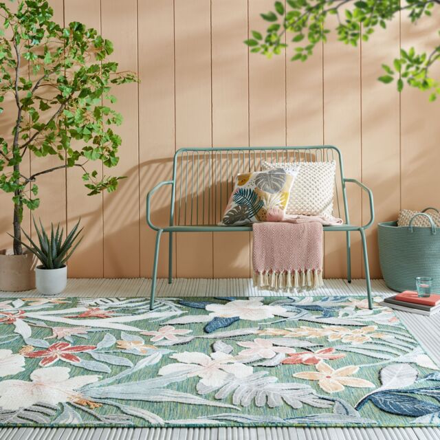 Tropical Floral Indoor Outdoor Rug MultiColoured by Dunelm | ufurnish.com