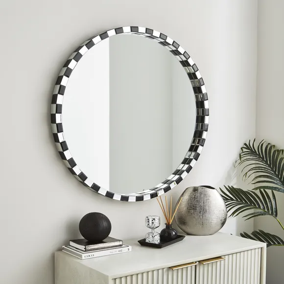 Monochrome Mosaic Edge Round Wall Mirror by Dunelm | ufurnish.com