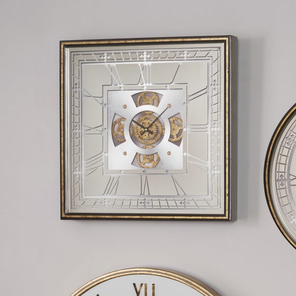 Antique Gold Square Working Cogs Wall Clock by Dunelm | ufurnish.com