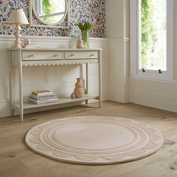 Lois Scallop Border Wool Circle Rug by Dunelm | ufurnish.com