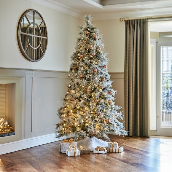 7.5ft Pre-Lit Snowy Crest Spruce Hinged Christmas Tree by Dunelm ...