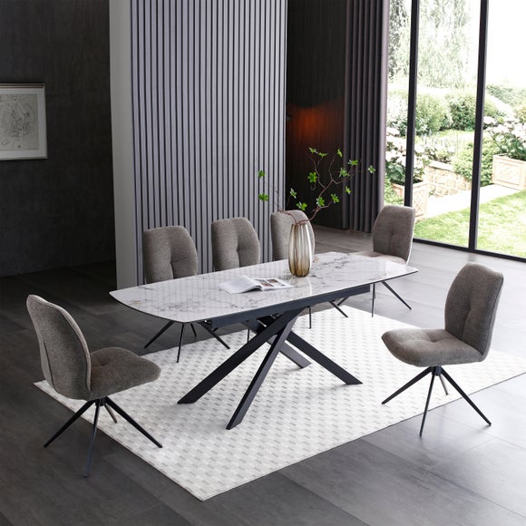 Indus Valley Aura Extending Dining Table With 6 Pebble Grey Chairs by ...