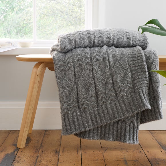 Bianca Cosy Soft Cable Knit Throw Blanket 130cm x 170cm by Dunelm ...