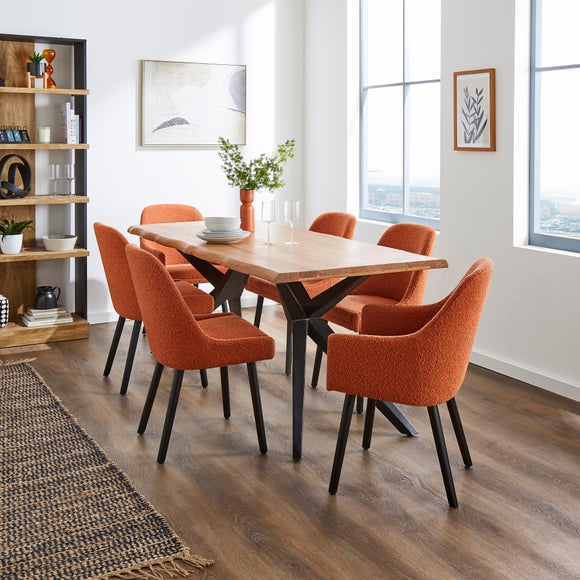 Oadby 6 Seater Rectangular Dining Table with Eddie Orange Umber Boucle Dining & Carver Chairs by ...