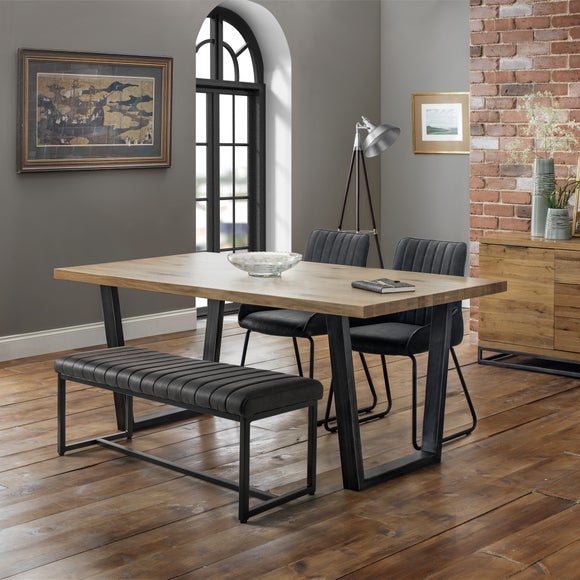 Brooklyn 4 Seater Rectangular Dining Table with 2 Soho Chairs and Bench, Solid Oak by Dunelm ...