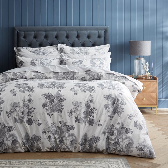 Cassidy Rose Silver Duvet Cover and Pillowcase Set by Dunelm | ufurnish.com