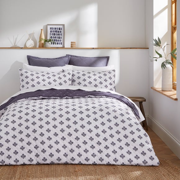 Ashwin Floral Blockprint Duvet Cover and Pillowcase Set by Dunelm ...