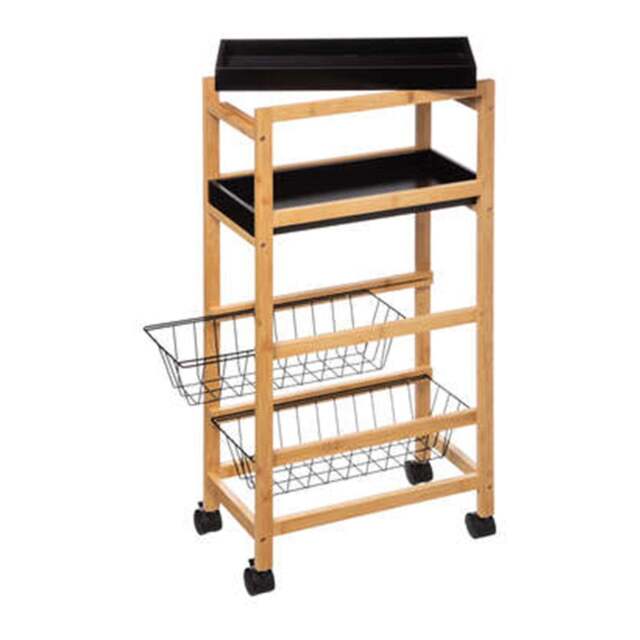 Bamboo Black Wire Kitchen Trolley Natural by Dunelm | ufurnish.com