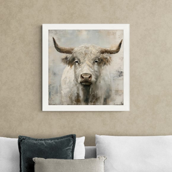 White Highland Cow Framed Print by Dunelm | ufurnish.com