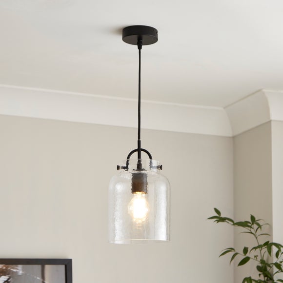 Henri Industrial Adjustable Mottled Glass Pendant Light by Dunelm ...