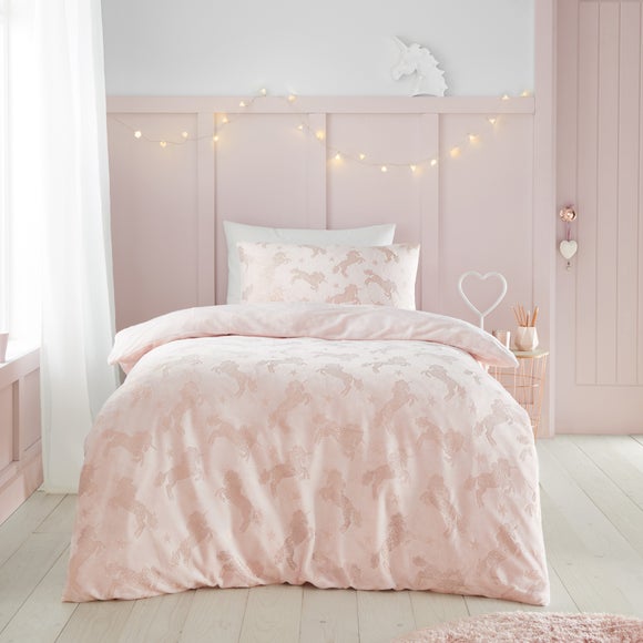 Unicorn Foil Fleece Single Duvet Cover and Pillowcase Set by Dunelm | ufurnish.com