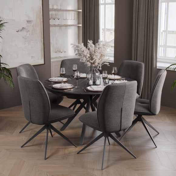Indus Valley Camden 4-6 Seater Black Round Extendable Dining Table With ...