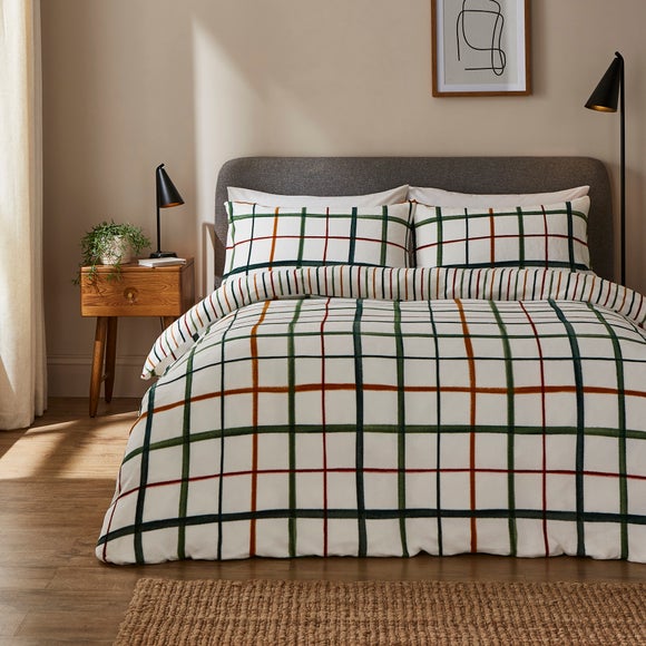 Woodland Check Fleece Duvet Cover and Pillowcase Set by Dunelm ...