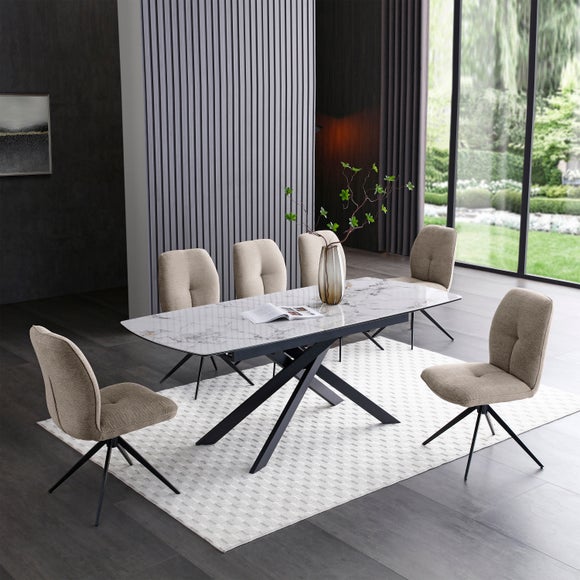Indus Valley Aura Extending Dining Table With 6 Pebble Taupe Chairs by ...